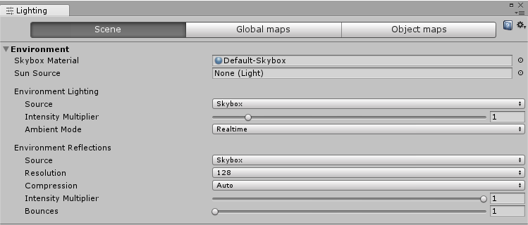 Unity 渲染设置窗口环境选项卡。