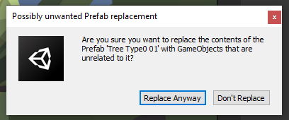 Unity 3D 替换预制件确认消息